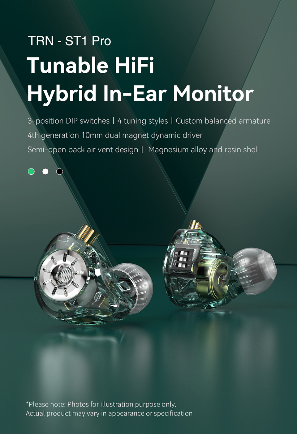 TRN ST1 PRO In-Ear Earphone 1DD 1BA Hybrid Driver Wired with Tuning ...