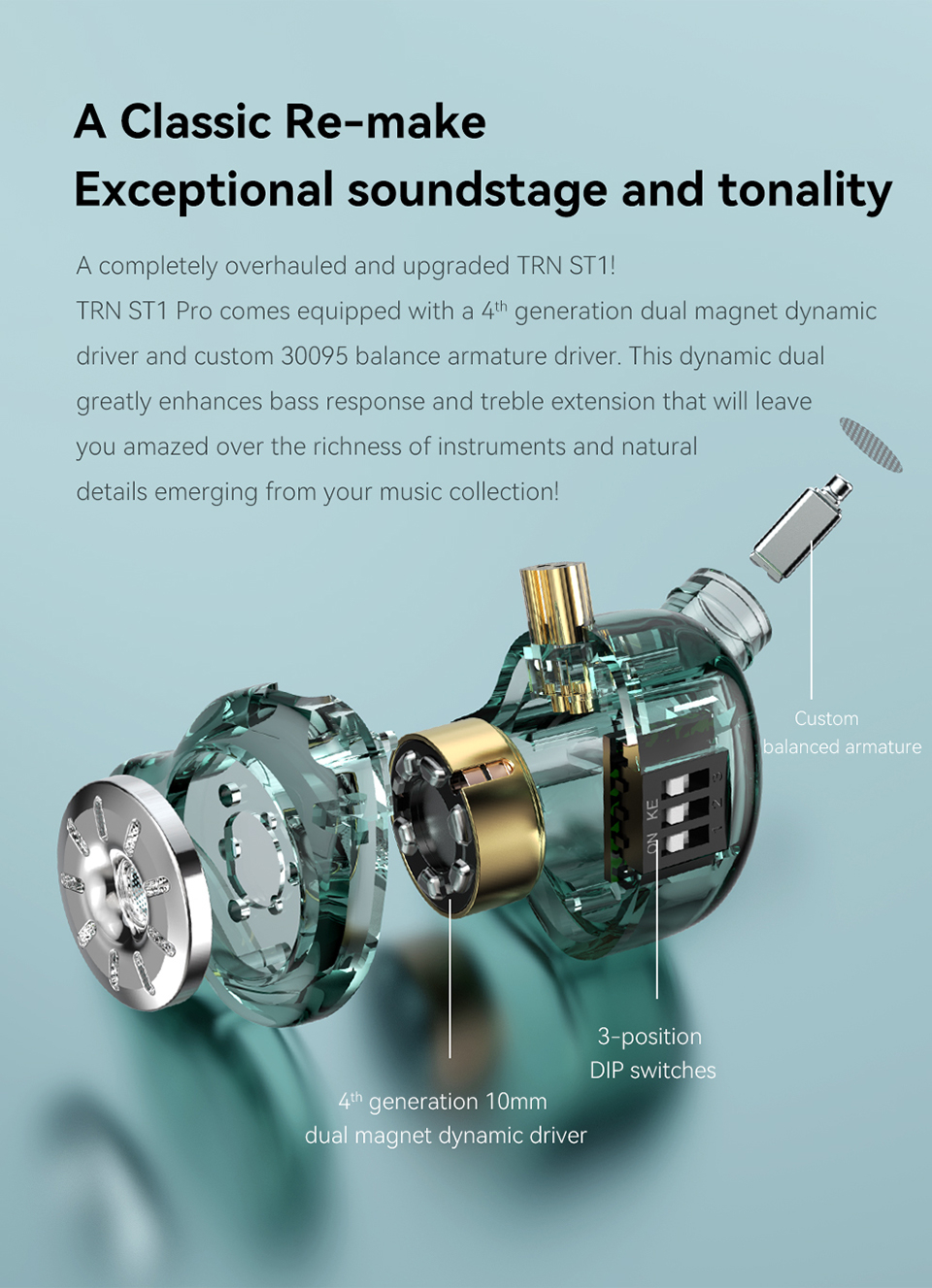 TRN ST1 PRO In-Ear Earphone 1DD 1BA Hybrid Driver Wired with Tuning ...