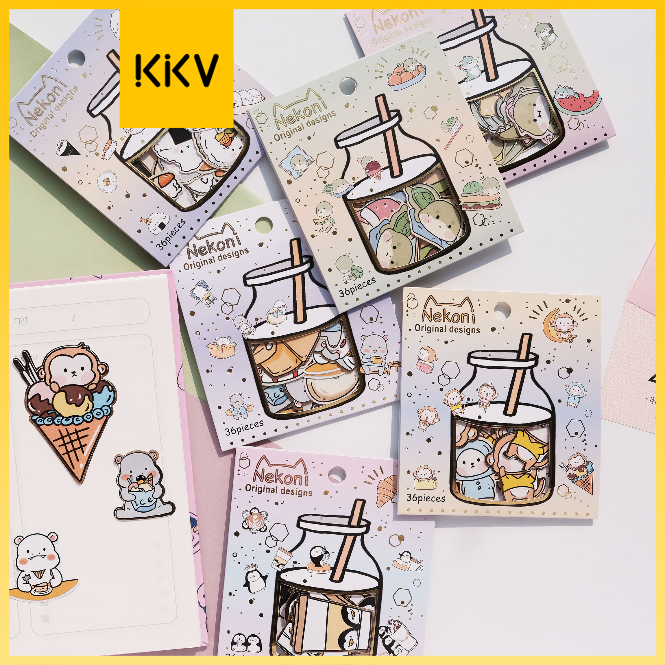 KKV X NEKONI Koniwa Series Sticker Kawaii Animals PVC Waterproof ...