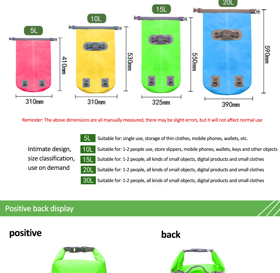 5L/10L/15L/20L 30L Outdoor Floating Waterproof Dry Bags Storage Dry Sack Bag Swimming Beach ...