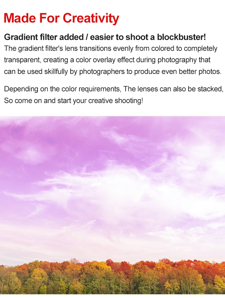 Gradual Filter Lens 49 52 67 77 82mm Red/Yellow/Purple Blue Orange/Grey ...