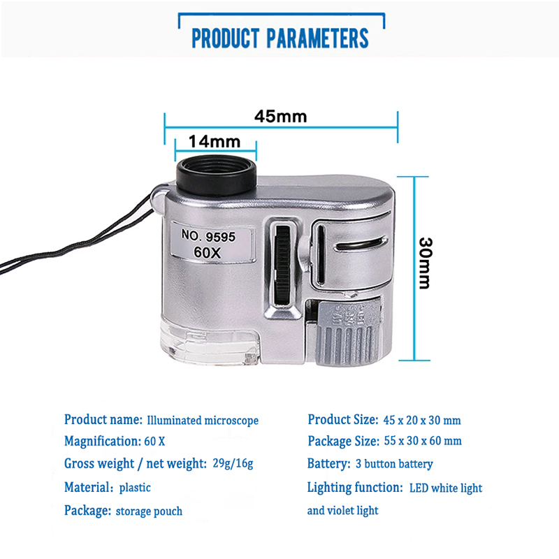 KIPRUN 60X Handheld Magnifying Glass, Mini Pocket Microscope Loupe ...