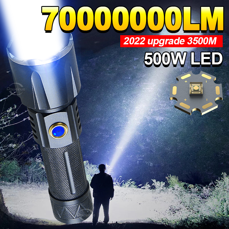 7000000LM 500W LED flash lights rechargeable flashlight waterproof original flashlights heavy ...