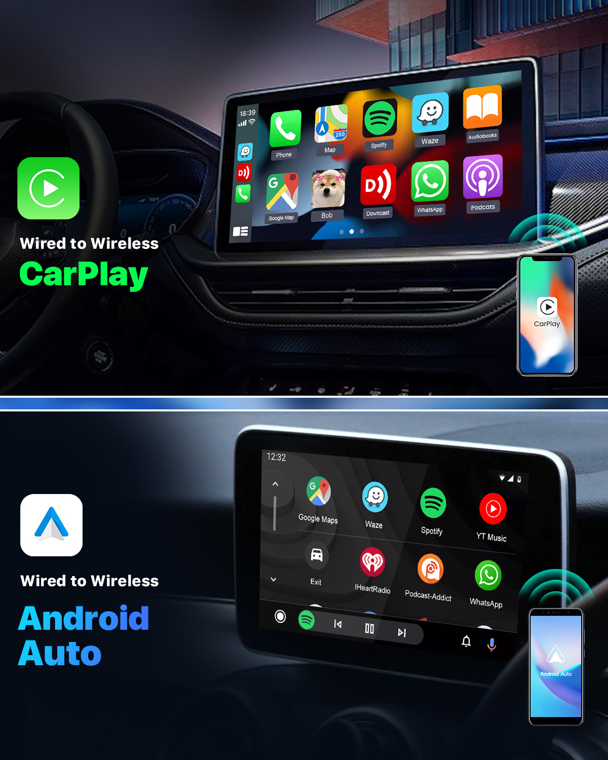 CarlinKit 5.0 Double Channels Support Wired CarPlay To Wireless & Wired ...