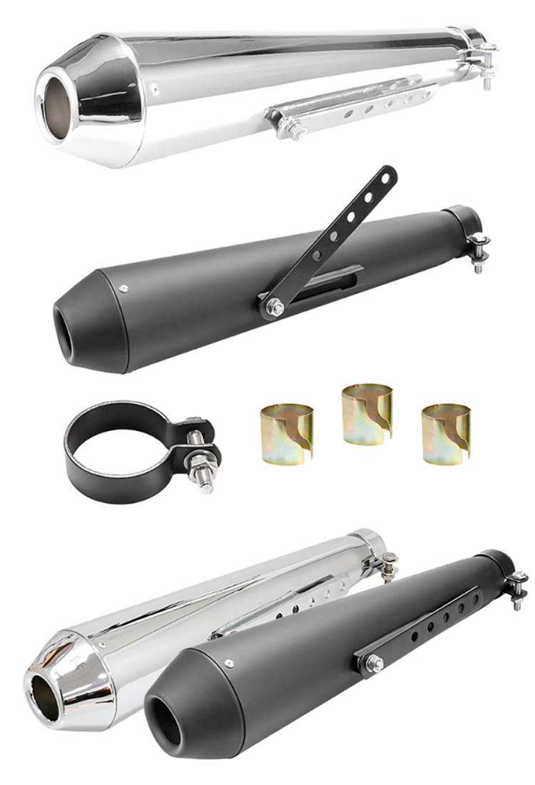 Universal Motorcycle Retro Matte Black Silver Exhaust Muffler Pipe Tip ...