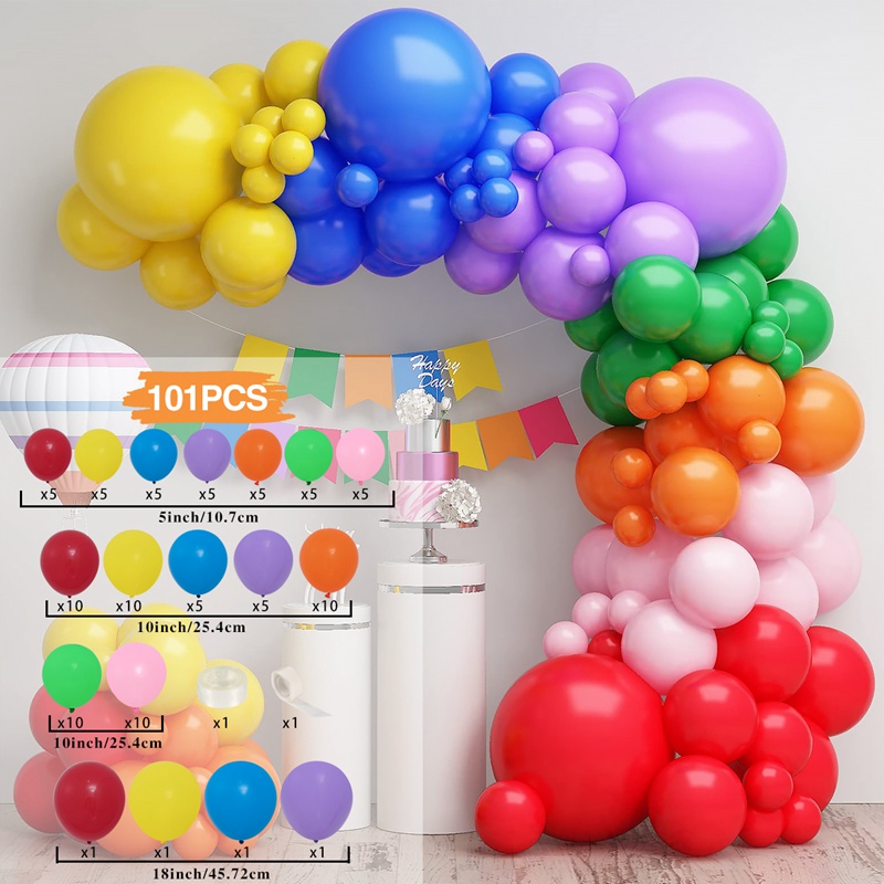 126PCS Colorful Rainbow Balloon Garland Arch Kit Birthday Decoration ...
