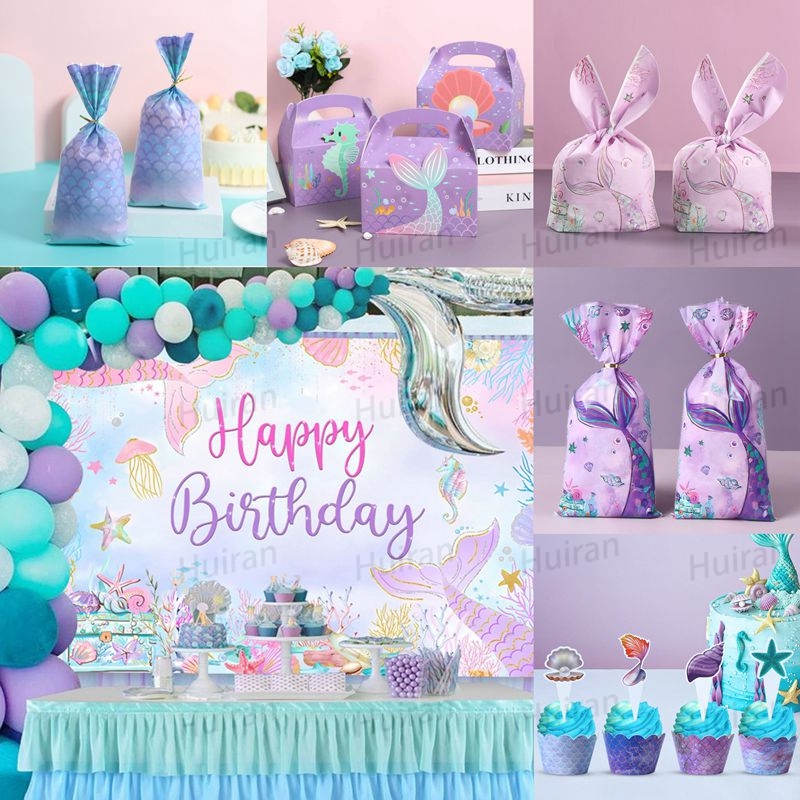 Mermaid Theme Party Supplies Set Mermaid Tail Table Cloth Plastic ...