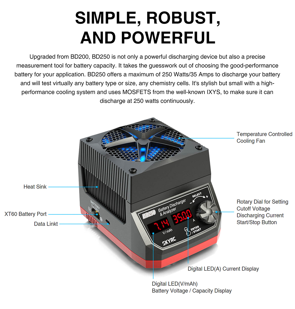 SKYRC BD250 Battery Dischargers & Analysers Battery Discharger Tester ...