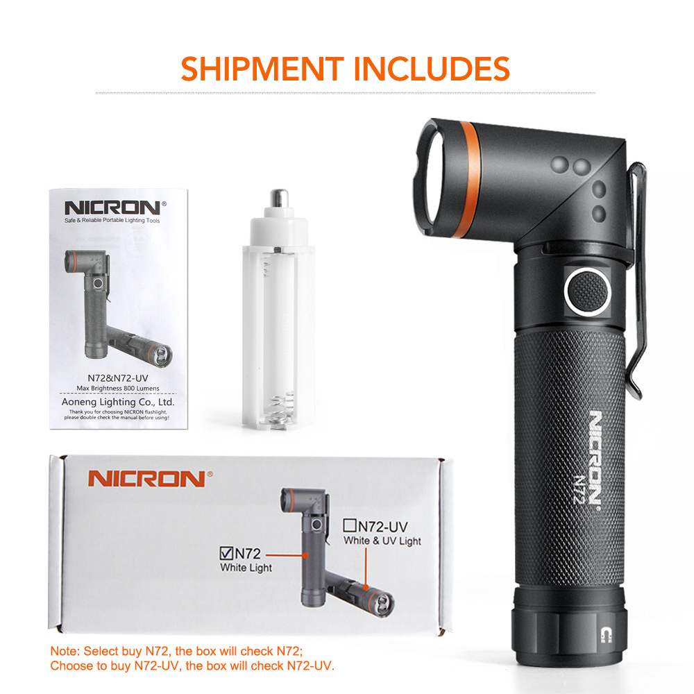 NICRON LED Flashlight N72 Magnet 90 Degree Twist Flashlight 3AAA 300 ...