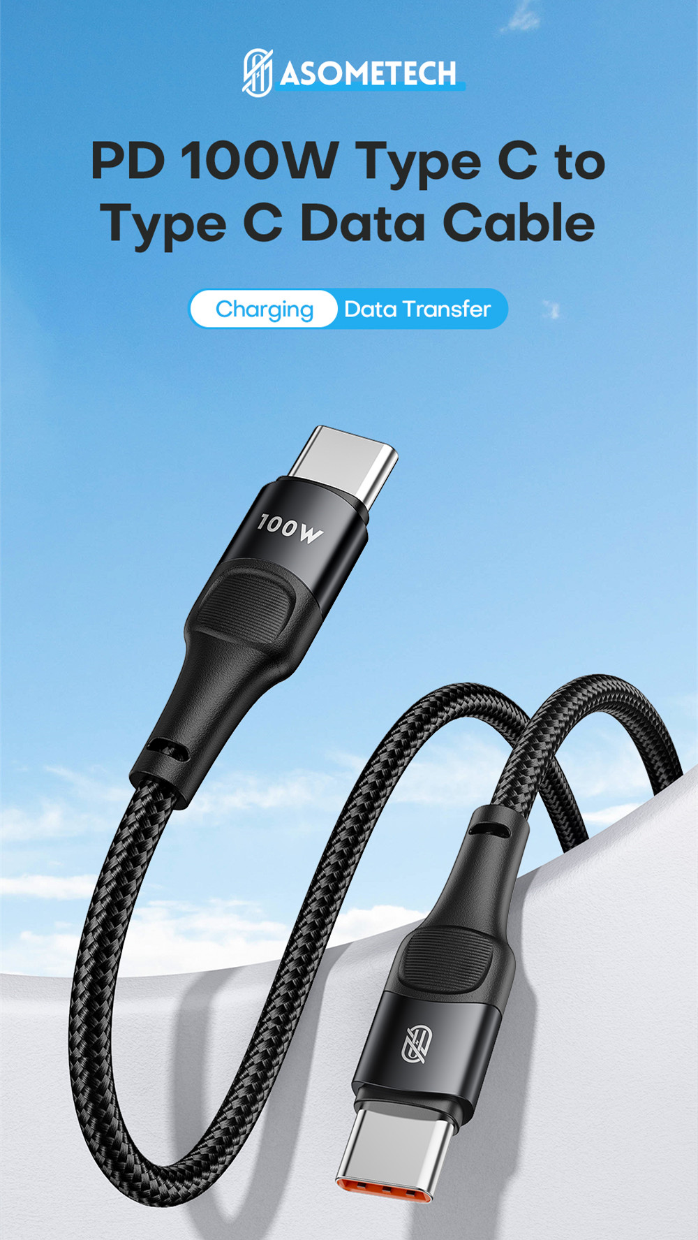 ASOMETECH 100W PD USB Cable USB C TO TYPE C Fast Charging Data Cord For Laptop Tablet Samsung ...
