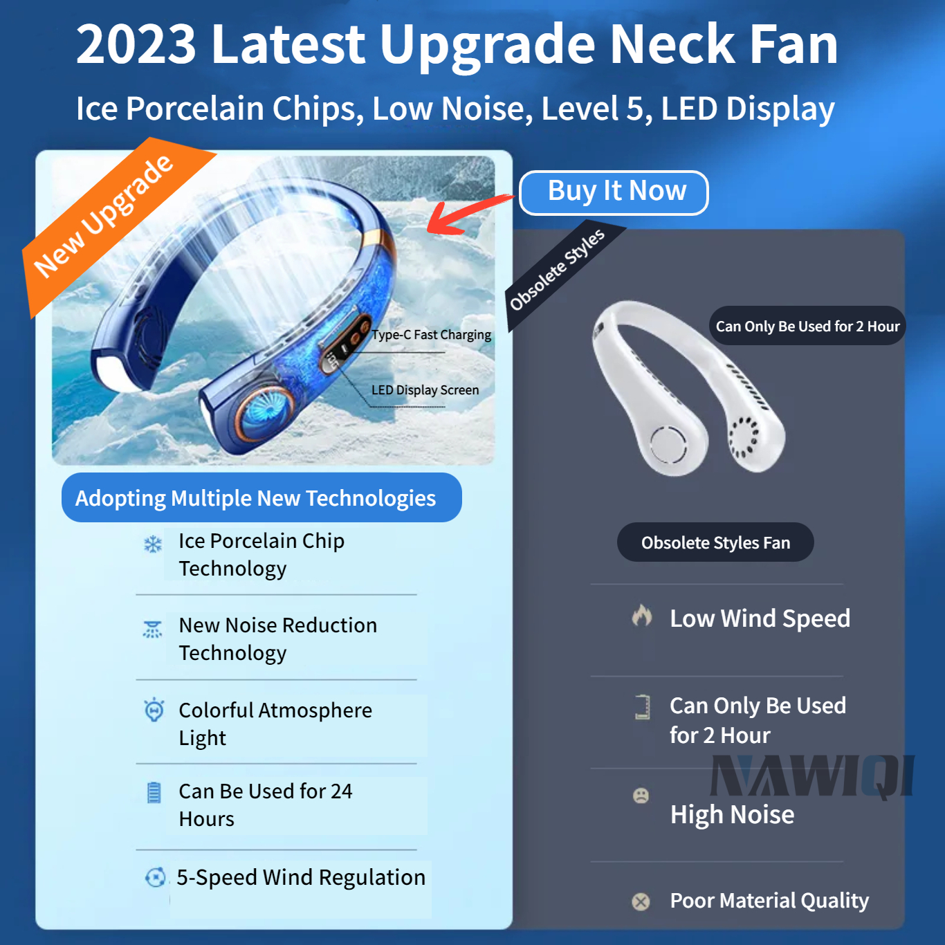 kipas leher mini fan portable Cooler 6000mAh Upgrade USB Bladeless Fan ...