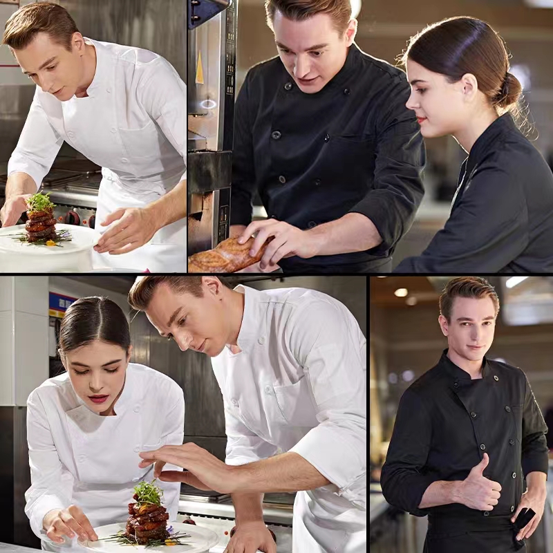 Ready Stock M-7XL enlarged and widened chef uniform chef uniform long ...
