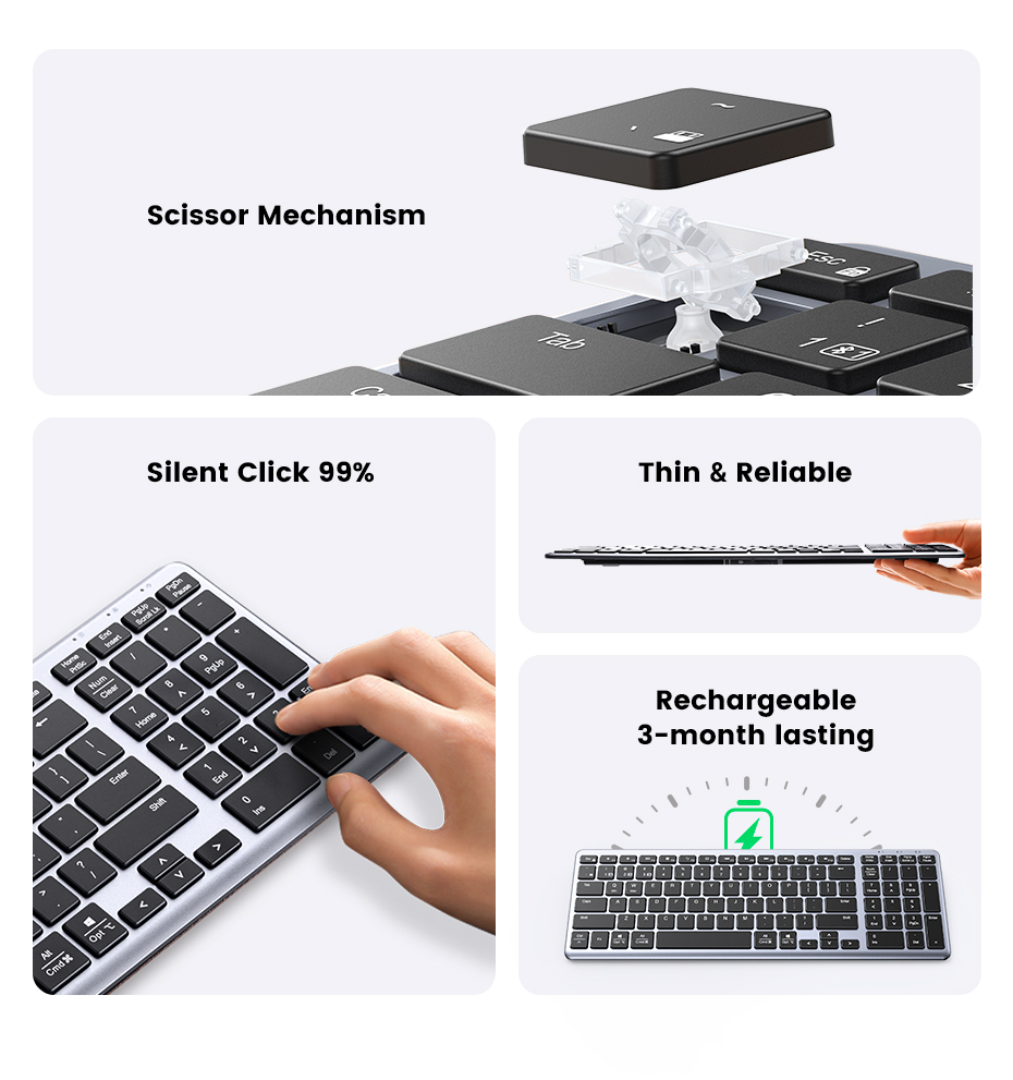 UGREEN Wireless Keyboard Bluetooth 5.0 & 2.4G Keyboard 99 Keys ...