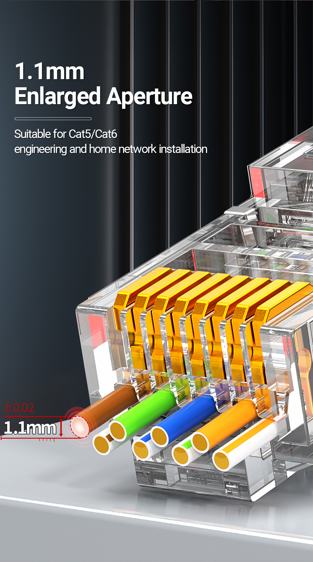 AMPCOM CAT6 Pass Through 8P8C STP RJ45 Connectors Shielded 3/50μ Gold-Plated 8P8C Modular Plugs ...
