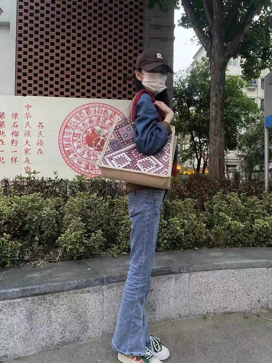High School Students Class Bag Female 2023 New Style Ethnic Canvas ...