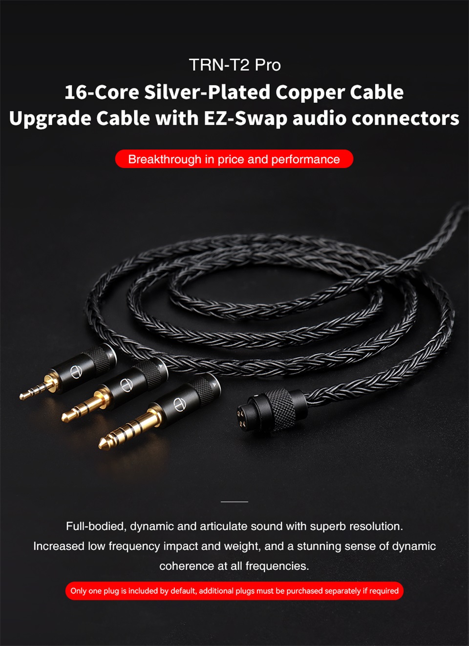 TRN T2 Pro 16 Core Silver Plated HiFi Earphones Upgrade Cable 2.5mm+3 ...