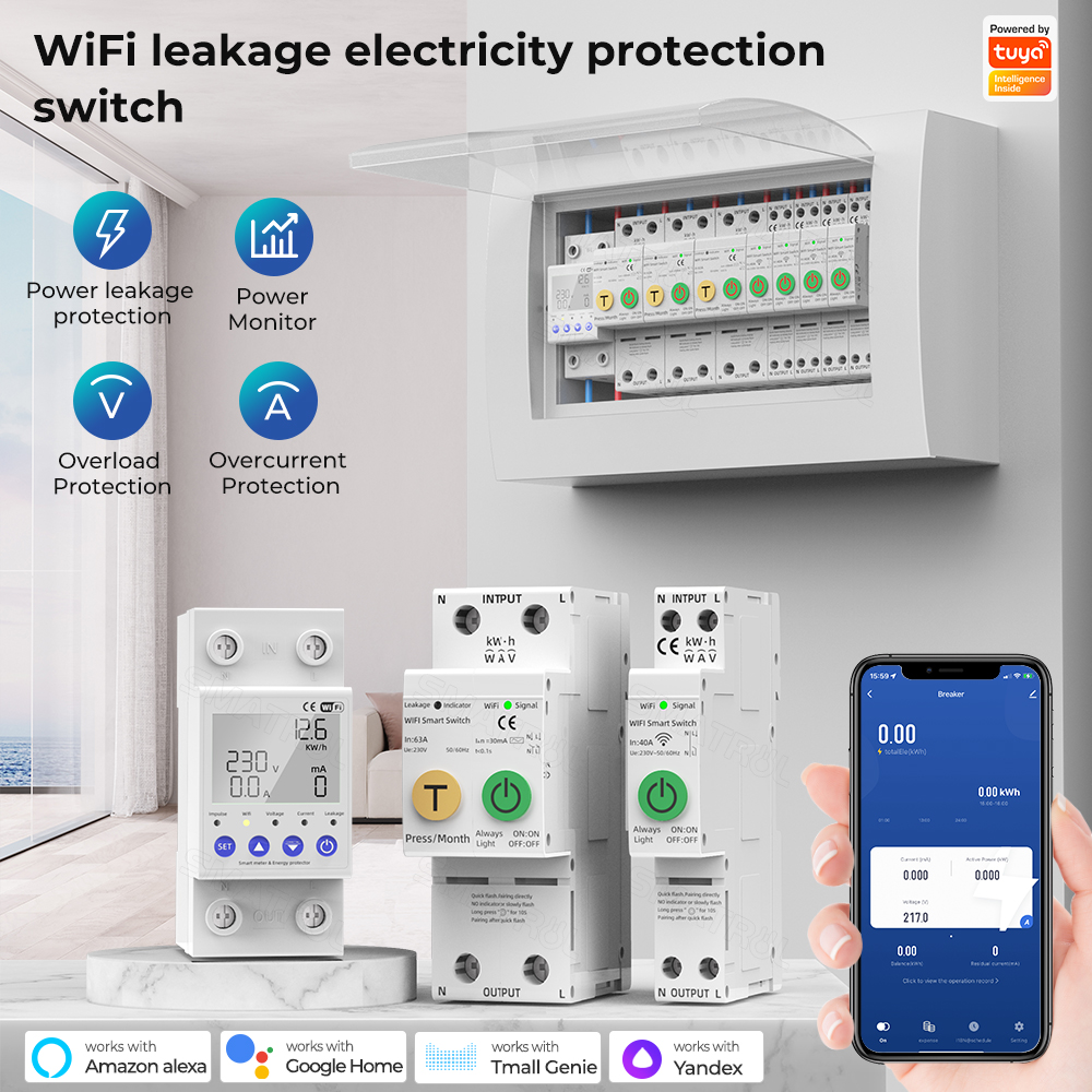 SMATRUL 40/63A WIFI Smart Switch TUYA Energy Meter Kwh Metering Circuit ...