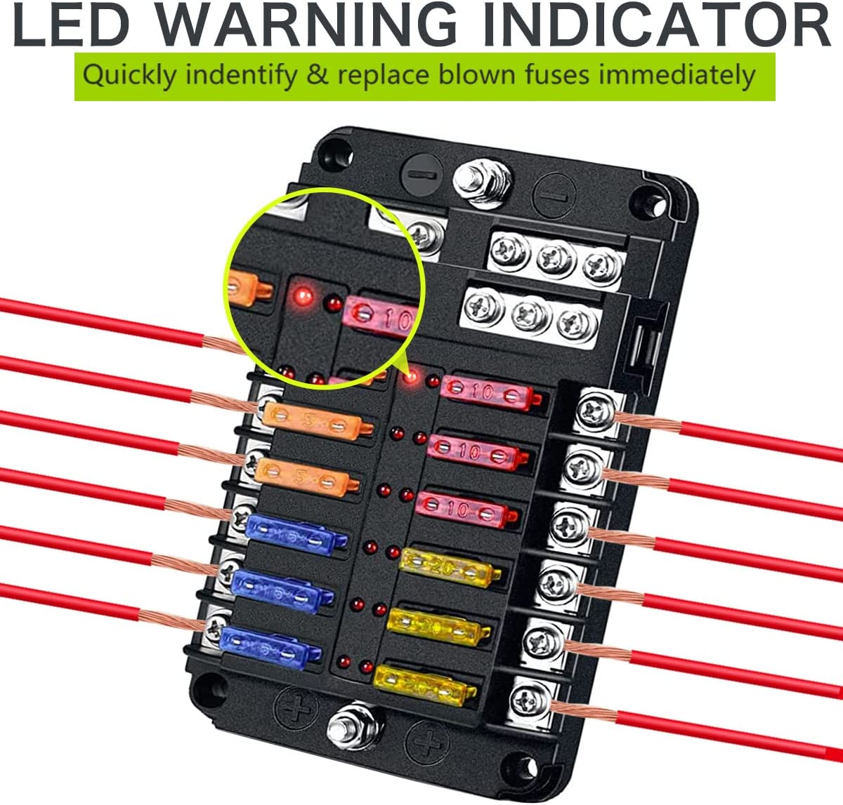 12 Volt Fuse Block, Marine Boat Fuse Block Waterproof 12 Way Automotive ...