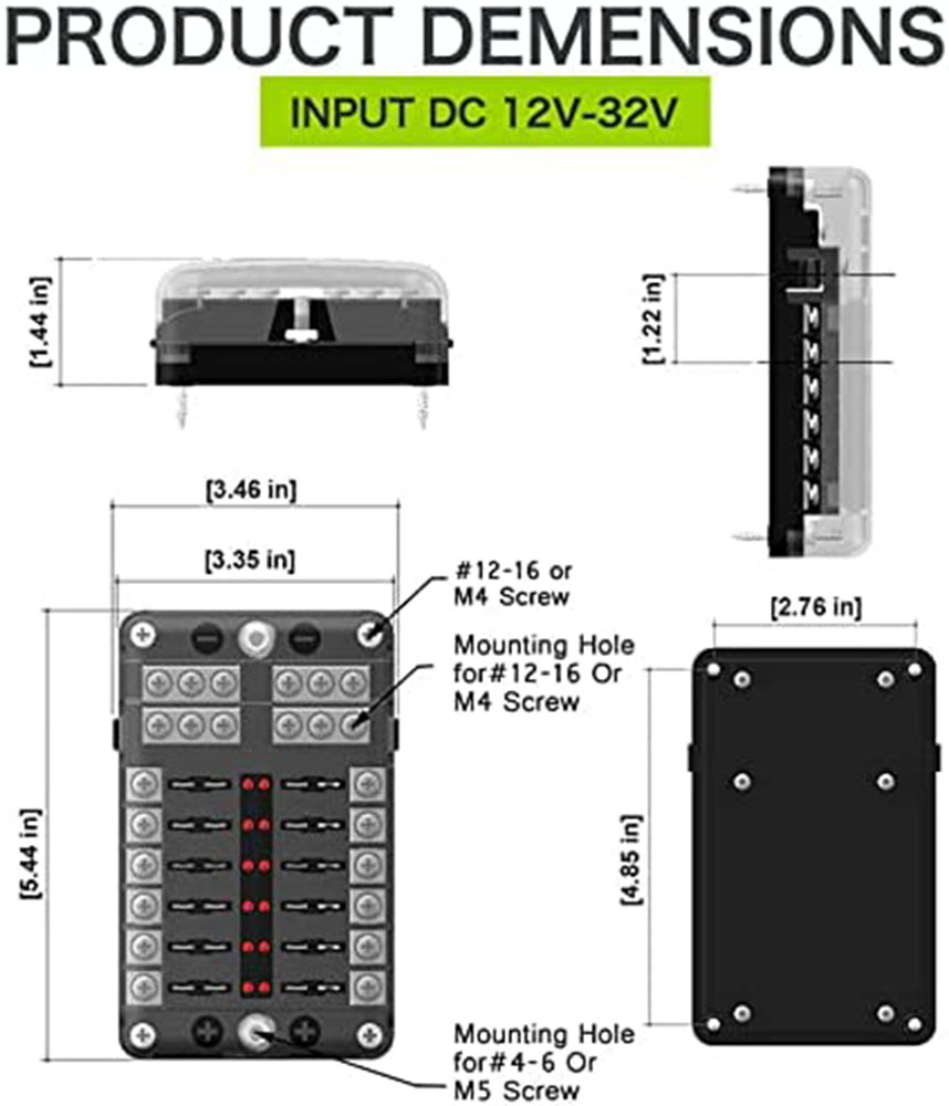 12 Volt Fuse Block, Marine Boat Fuse Block Waterproof 12 Way Automotive ...