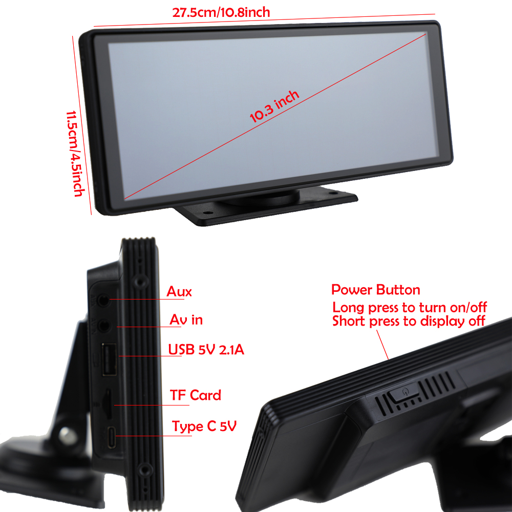 10.26 Inch Wireless Carplay Monitor IPS Screen Display Full Touch ...