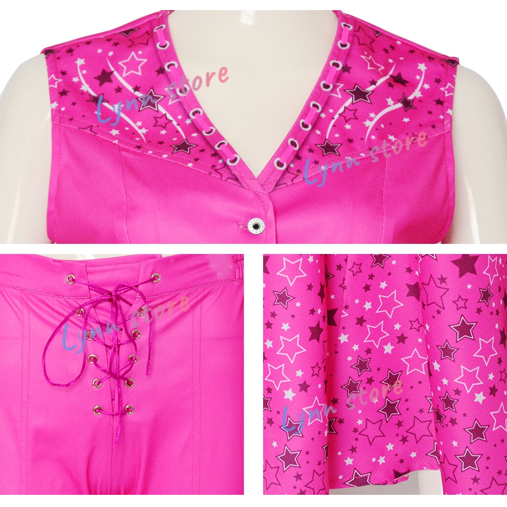 Barbie Cosplay Costume Women Pink Movie Uniform Top Pants Suit Barbie ...