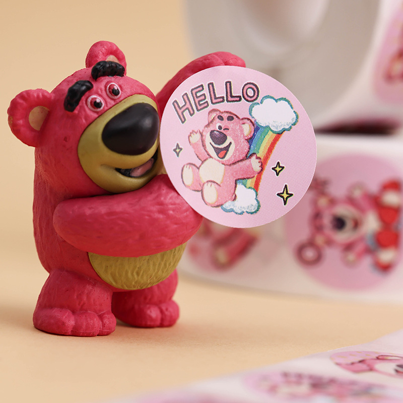 500PCS/Roll Pink Strawberry Bear Lotso Sealing Sticekrs For Luggage ...