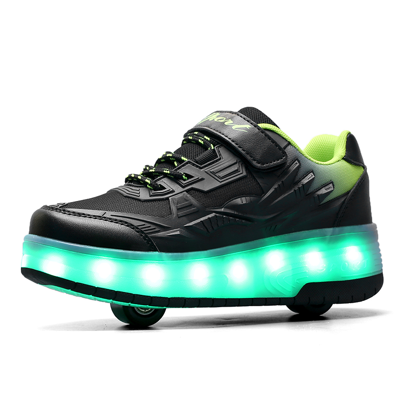 LED shoes double-wheeled Heelys shoes kasut roda budak perempuan ...
