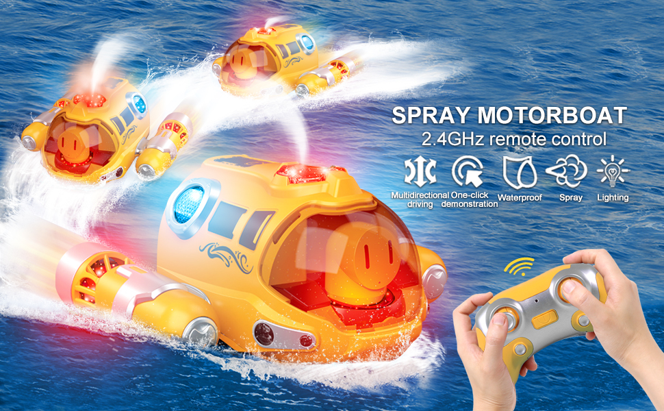 Remote Control Submarine Motorboat RC Boat With Spray Light Waterproof ...