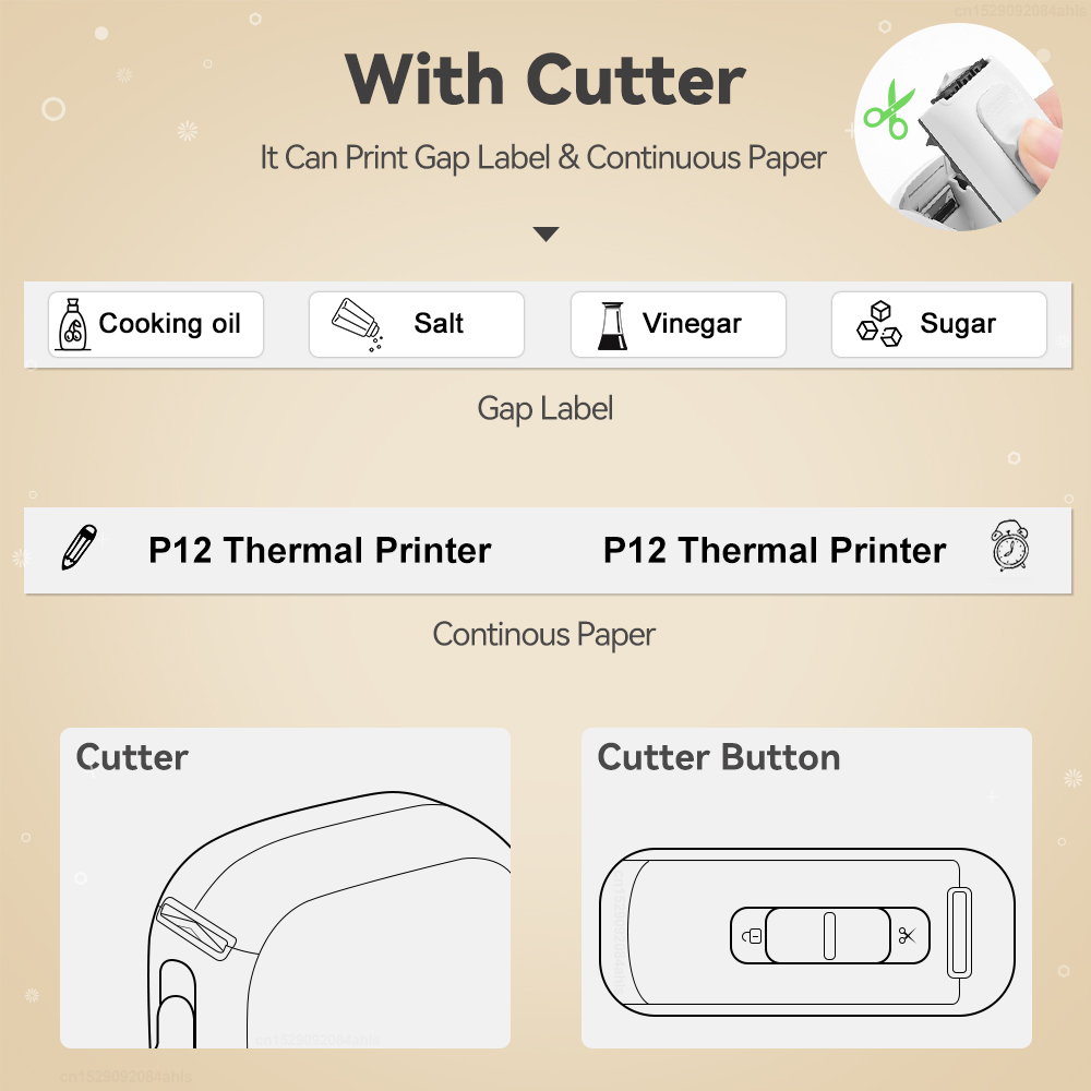 Inkless Thermal Printer P12 Portable Label Printer Bluetooth Wireless ...