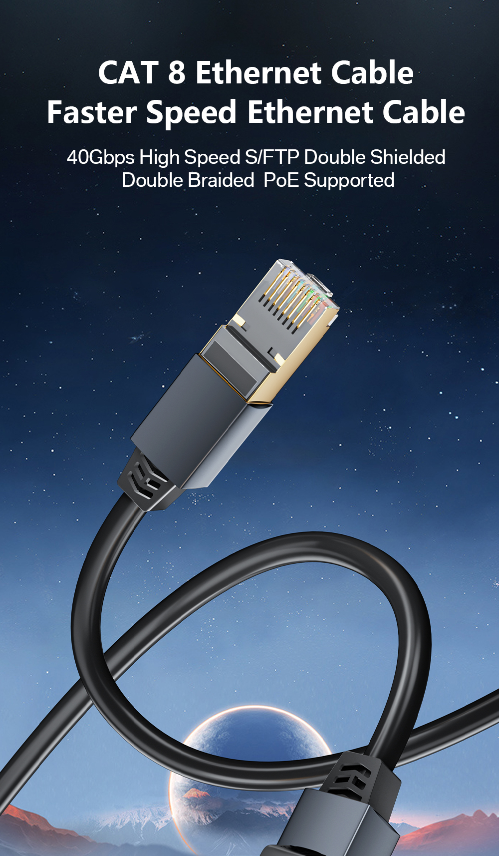 Cat8 Ethernet Cable SSTP 40Gbps 2000MHz Cat 8 RJ45 Network Cable Gold ...