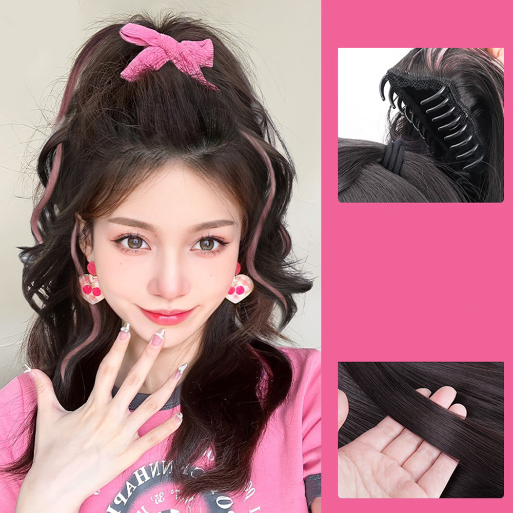 Y2K Style Pink Highlight Long Ponytail Clip-on Wig Cool Hottie Dyeing ...