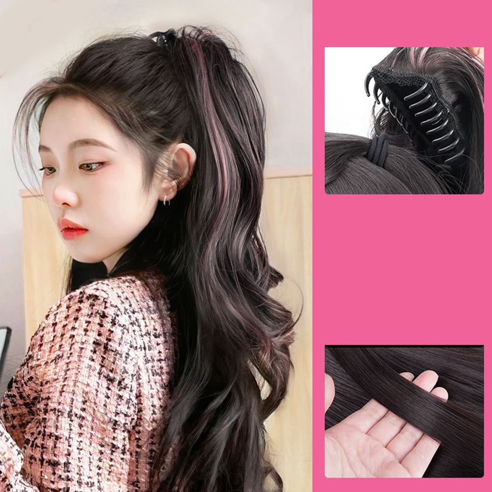 Y2K Style Pink Highlight Long Ponytail Clip-on Wig Cool Hottie Dyeing ...