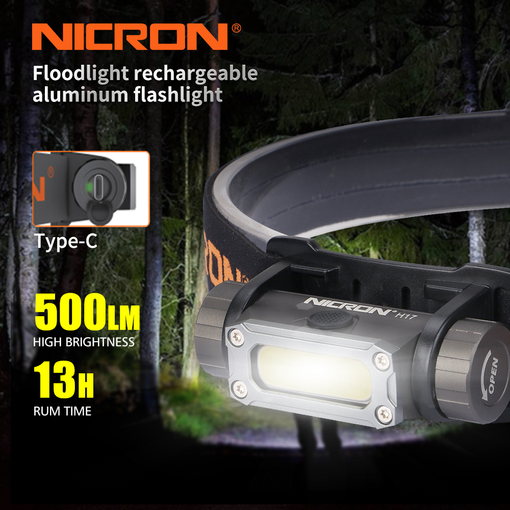 Nicron headlamp H11 USB Rechargeable head light wiht 500 lumens ...