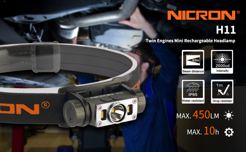Nicron headlamp H11 USB Rechargeable head light wiht 500 lumens ...