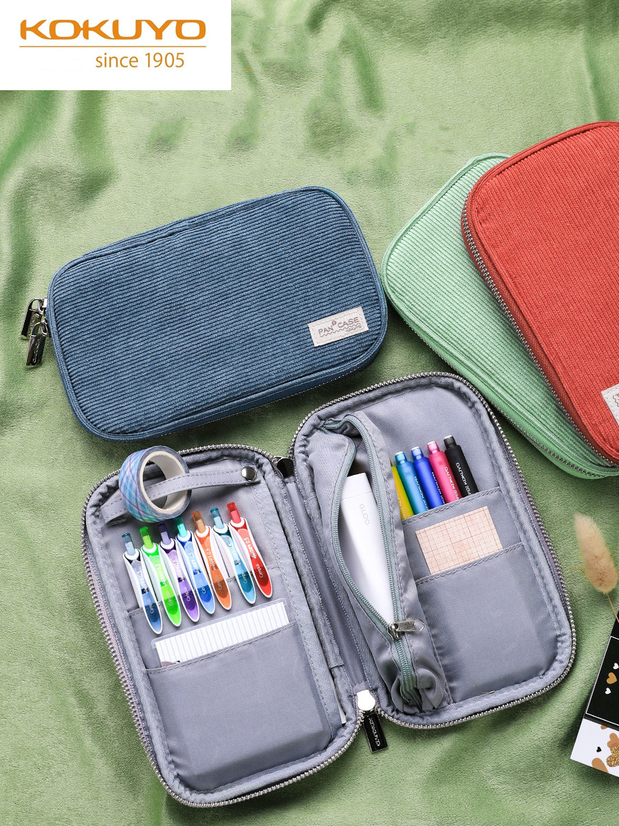 Penlab Kokuyo Corduroy Pan Case Flat Open Multi Pocket Pen Pencil Bag ...