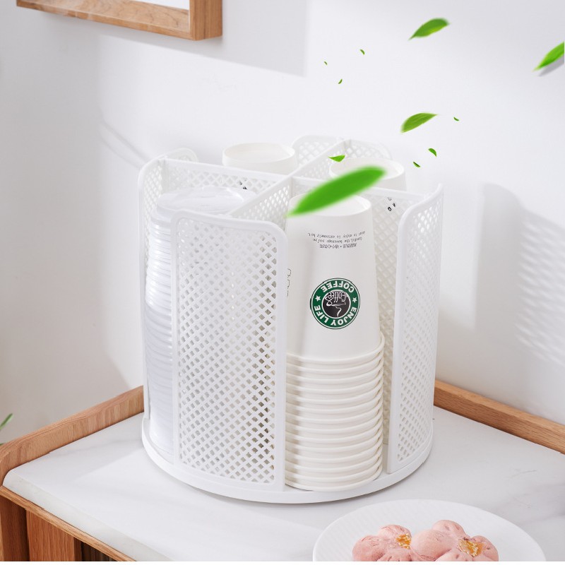 Cup Storage Rack 360° Desktop Rotating Compartment Rack Disposable Cup ...