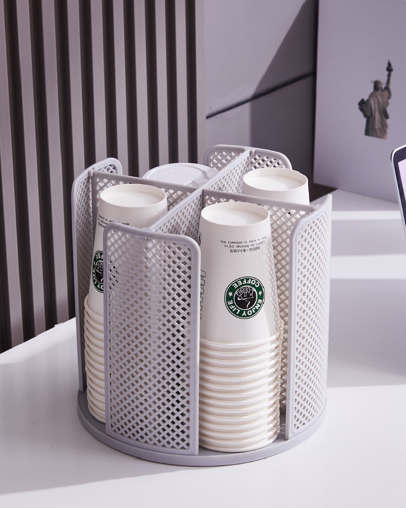 Cup Storage Rack 360° Desktop Rotating Compartment Rack Disposable Cup ...
