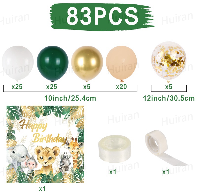 83PCS Safari Theme Balloon Party Decorations Polyester Happy Birthday ...