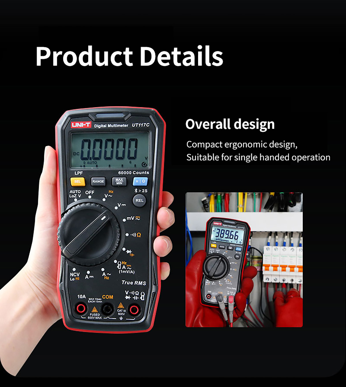 UNI-T UT117C High-precision True RMS Digital Multimeter AC DC 600V 10A ...