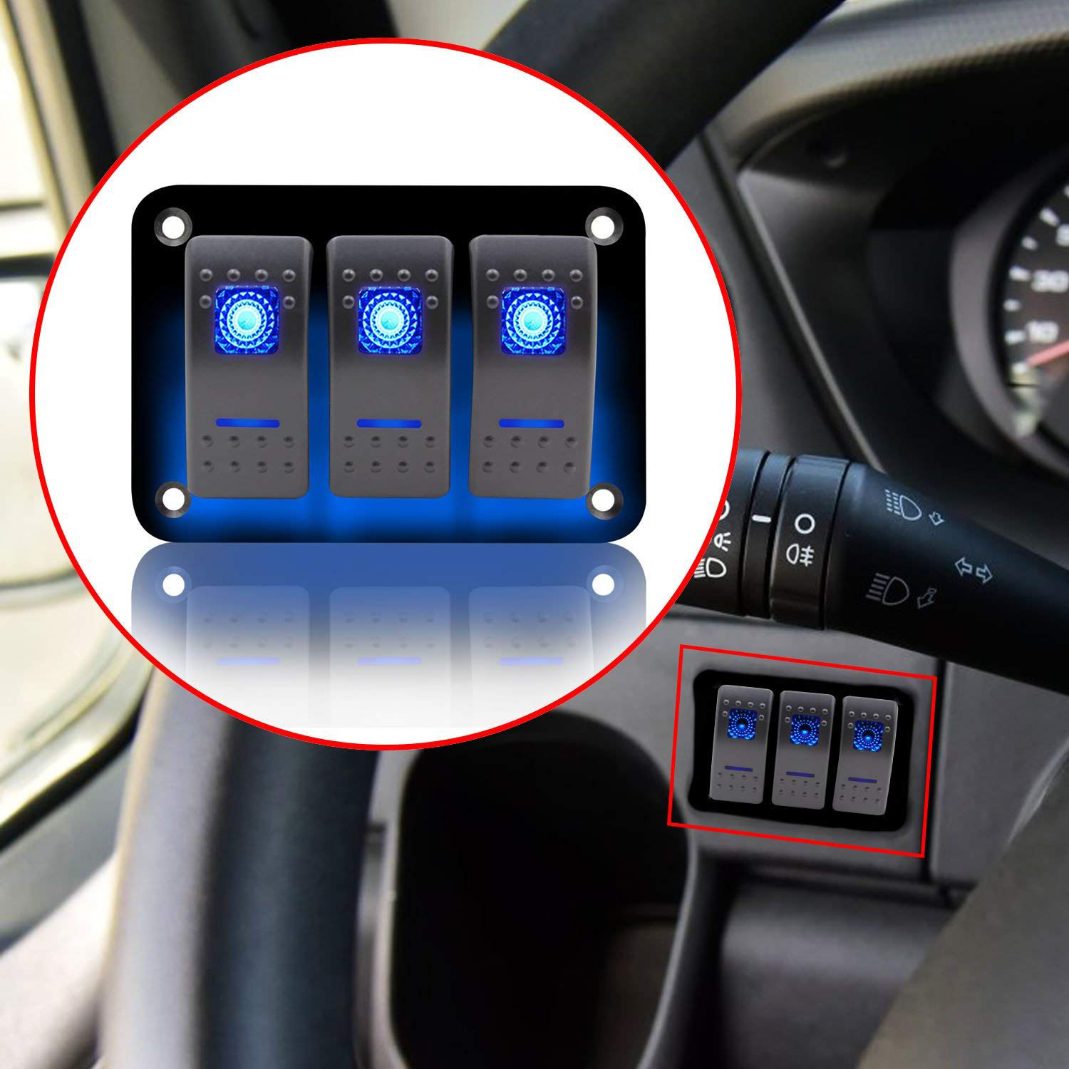 Rocker Switch Aluminum Panel 3 Gang Toggle Switches Dash 5 Pin ON/Off 2 ...