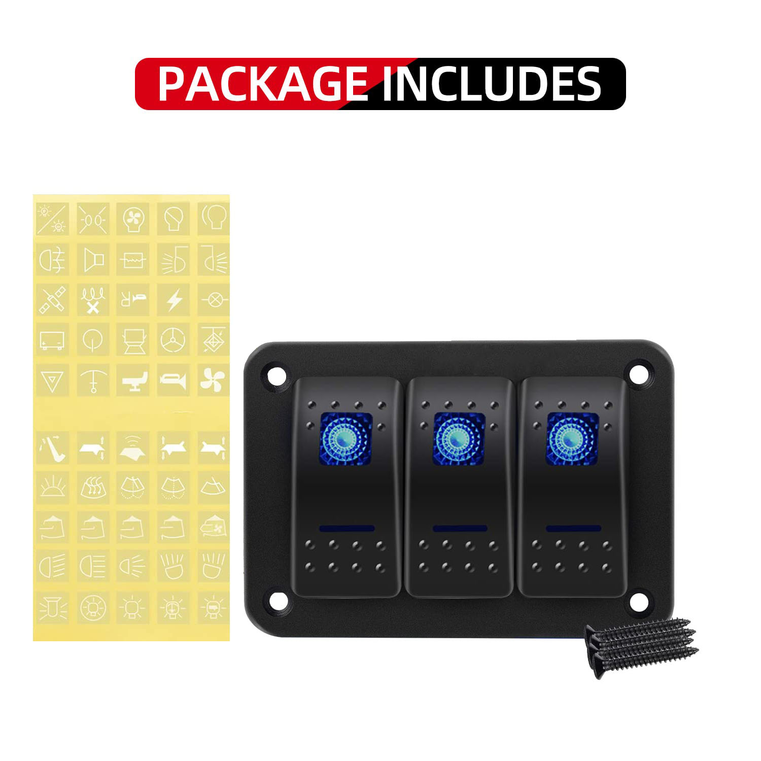 Rocker Switch Aluminum Panel 3 Gang Toggle Switches Dash 5 Pin ON/Off 2 ...