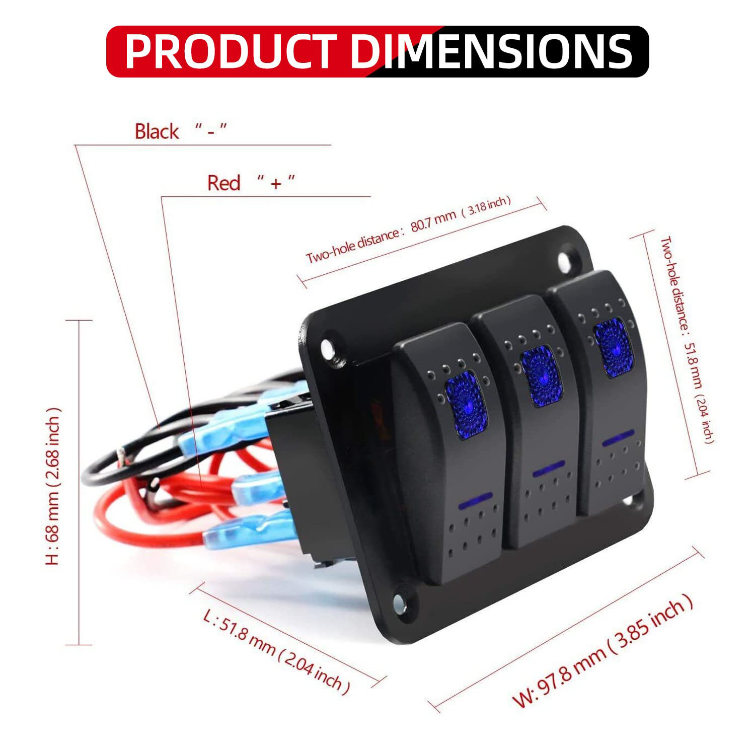 Rocker Switch Aluminum Panel 3 Gang Toggle Switches Dash 5 Pin ON/Off 2 ...