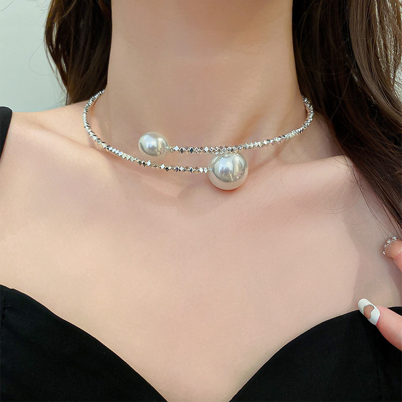 Broken Silver Two Pearl Open Collars Summer Influencer New Style Unique ...