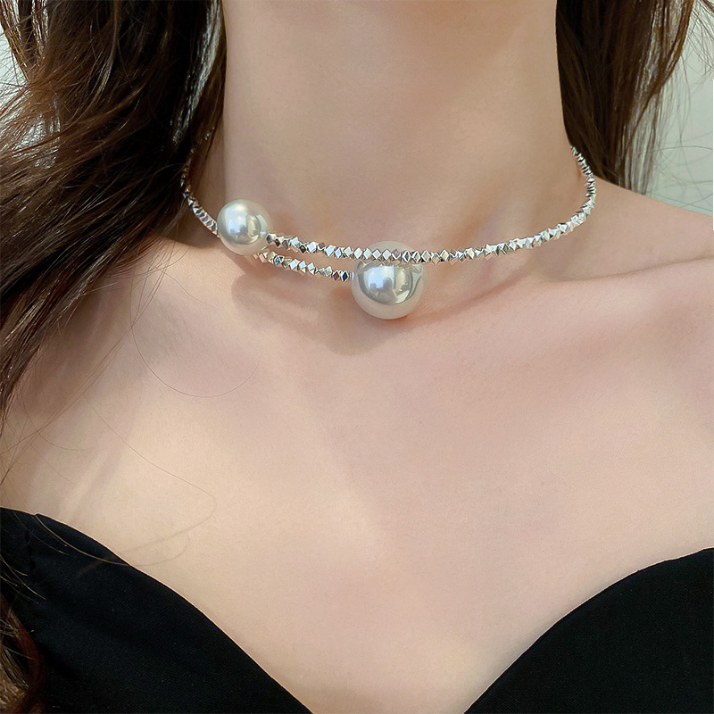 Broken Silver Two Pearl Open Collars Summer Influencer New Style Unique ...