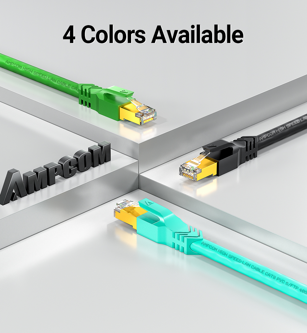 AMPCOM CAT8 Ethernet Cable S/FTP Shielded High Speed Ultra-Flexible 26AWG CAT8 Network Wire ...