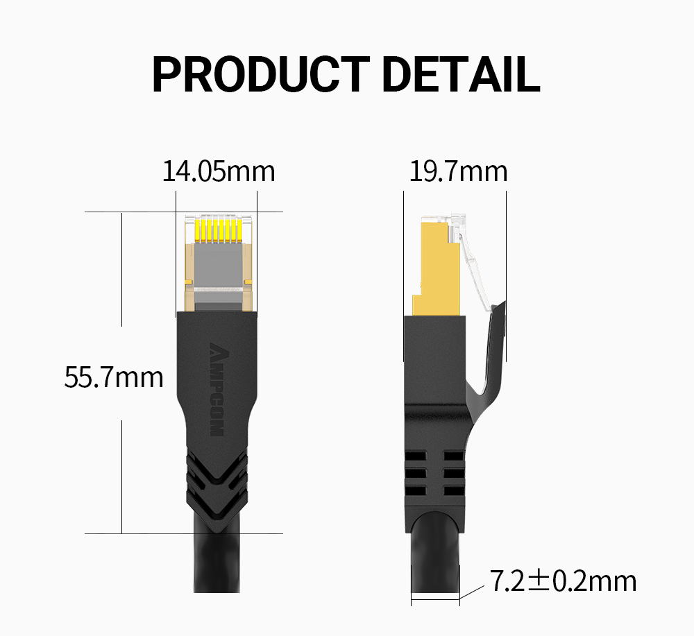 AMPCOM CAT8 Ethernet Cable S/FTP Shielded High Speed Ultra-Flexible 26AWG CAT8 Network Wire ...
