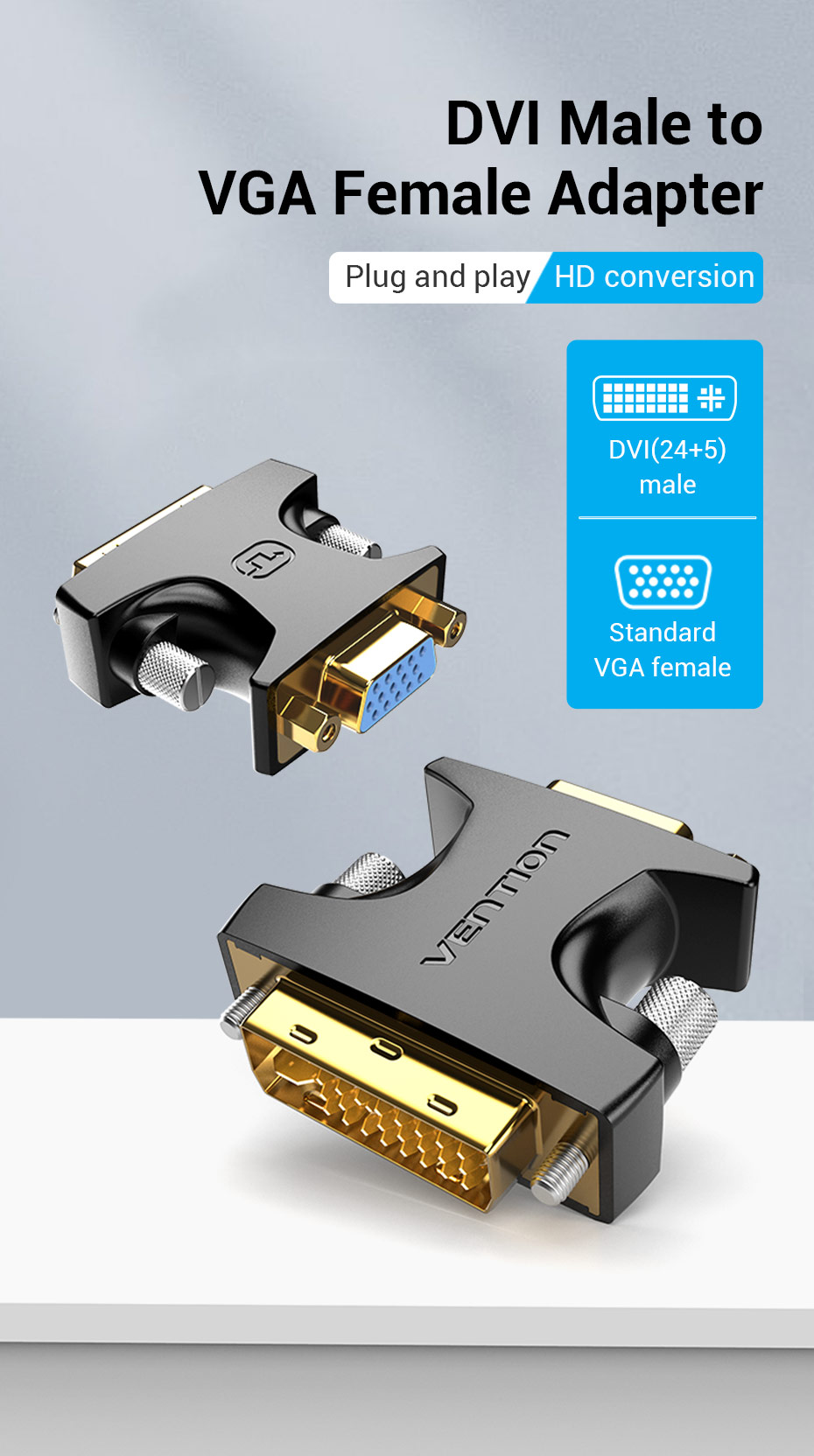 Vention DVI to VGA Adapter Dvi-I 24+5 Male to VGA Female Converter for ...