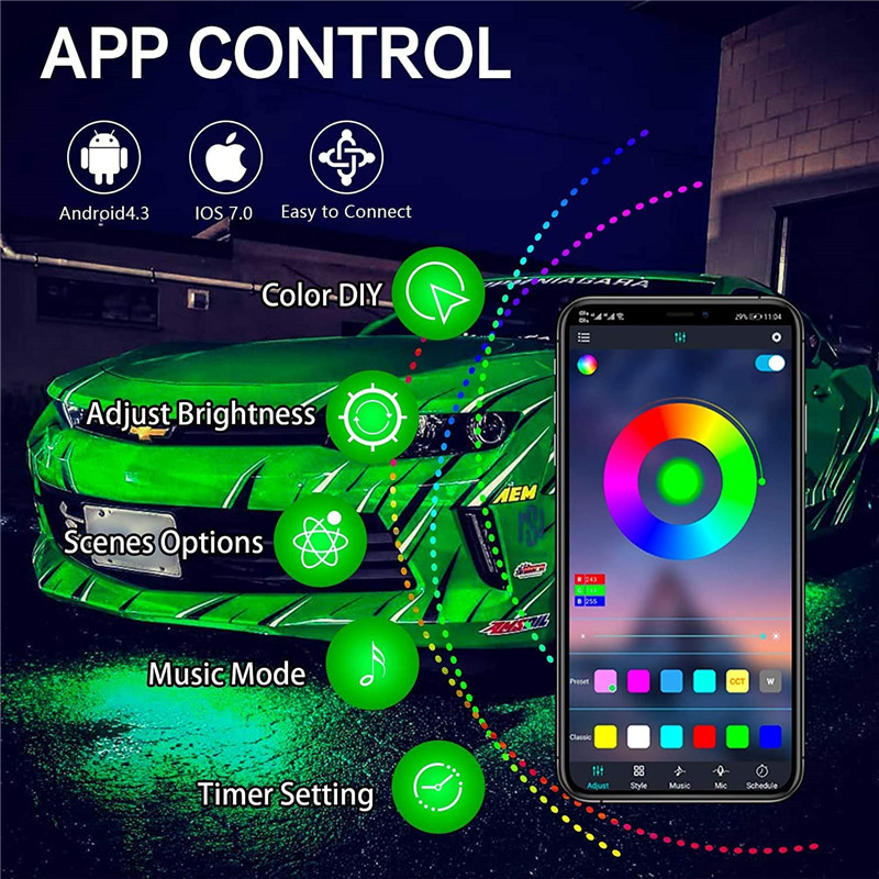 Bluetooth Led Strip Dream Color Car Underglow Light Chasing Rgb Led ...