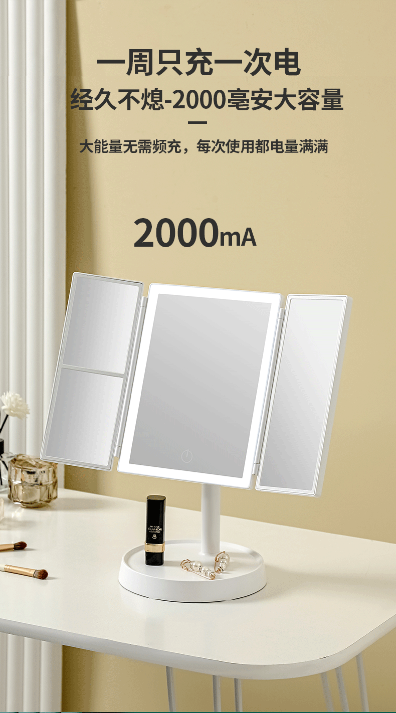 led Shell Makeup Mirror Desktop With Light Smart Fluorescent Folding ...