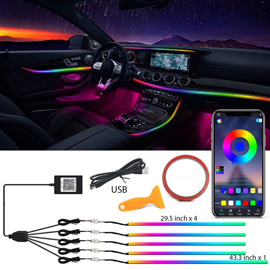 5/6 in 1 Symphony Car LED Ambient Light Rainbow DIY Car Interior ...